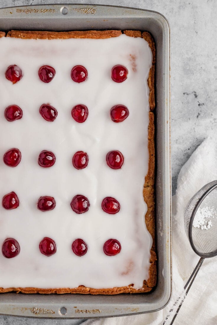 Iced Bakewell Tart Tray Bake - Simply Bake